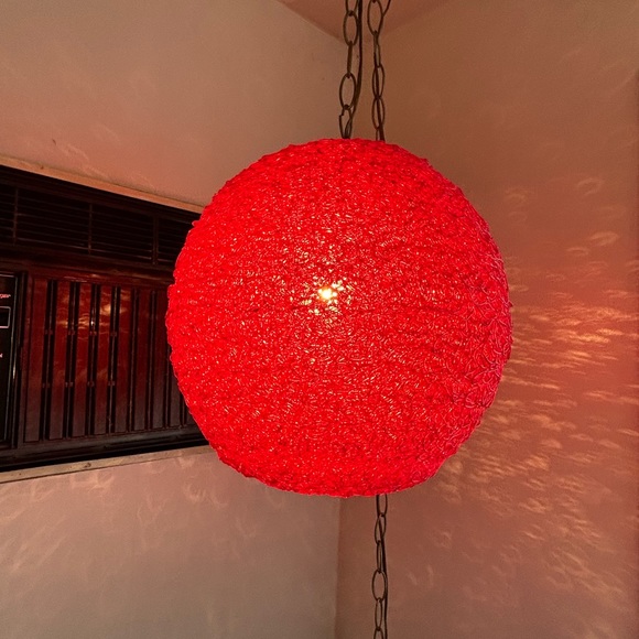 Other | Vintage Lucite Spaghetti Spun Swag Ball Red Light 12 X 12 ...